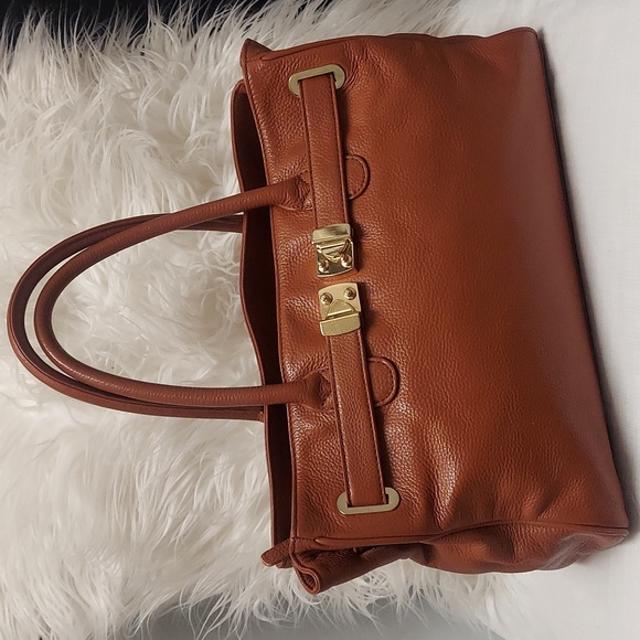 Onna Ehrlich | Bags | Onna Ehrlich Mega Sale Maya Cognac Orange Pebbled Leather Satchel | Poshmark